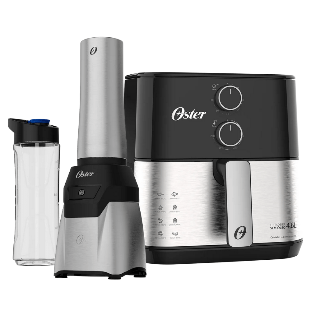 Kit Blender Power Inox e Fritadeira Inox Compact 4,6L Oster - Camicado