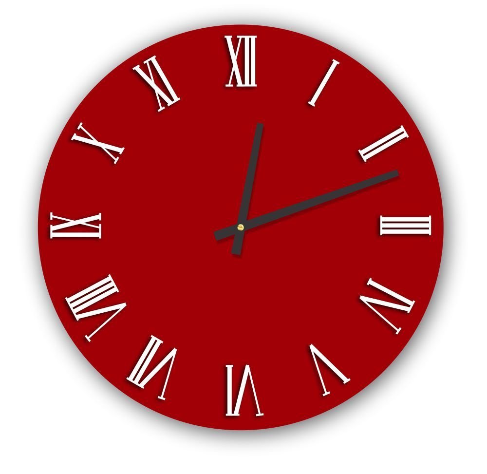 Relógio de Parede Premium Vermelho com Números Romanos em Relevo Branco ...