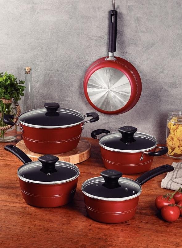Jogo de Panelas Tramontina Sicília Antiaderente Vermelho 5 Peças - Camicado