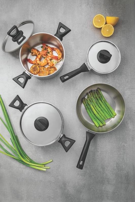 Jogo de Panelas Tramontina Brava Inox Cabos e Alças Baquelite Preto 4 ...