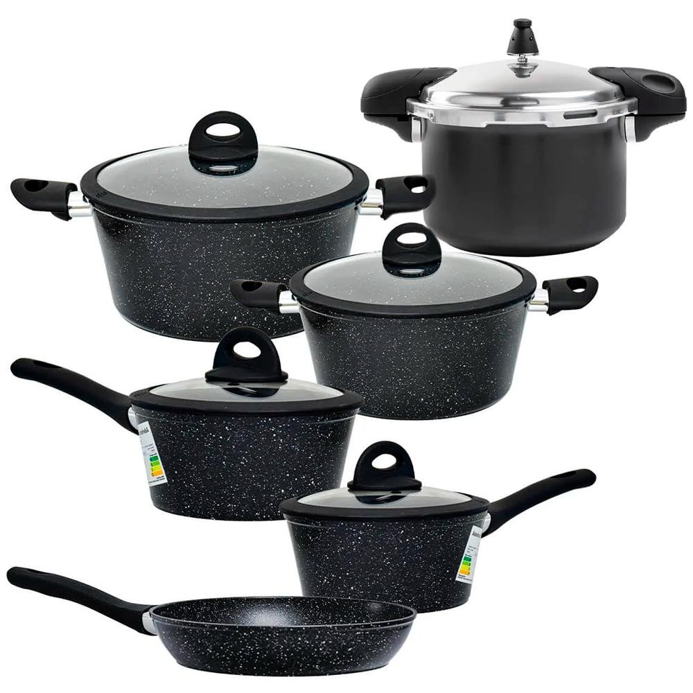 Jogo de Panelas de Indução com Panela de Pressão Antiaderente Cerâmica ...