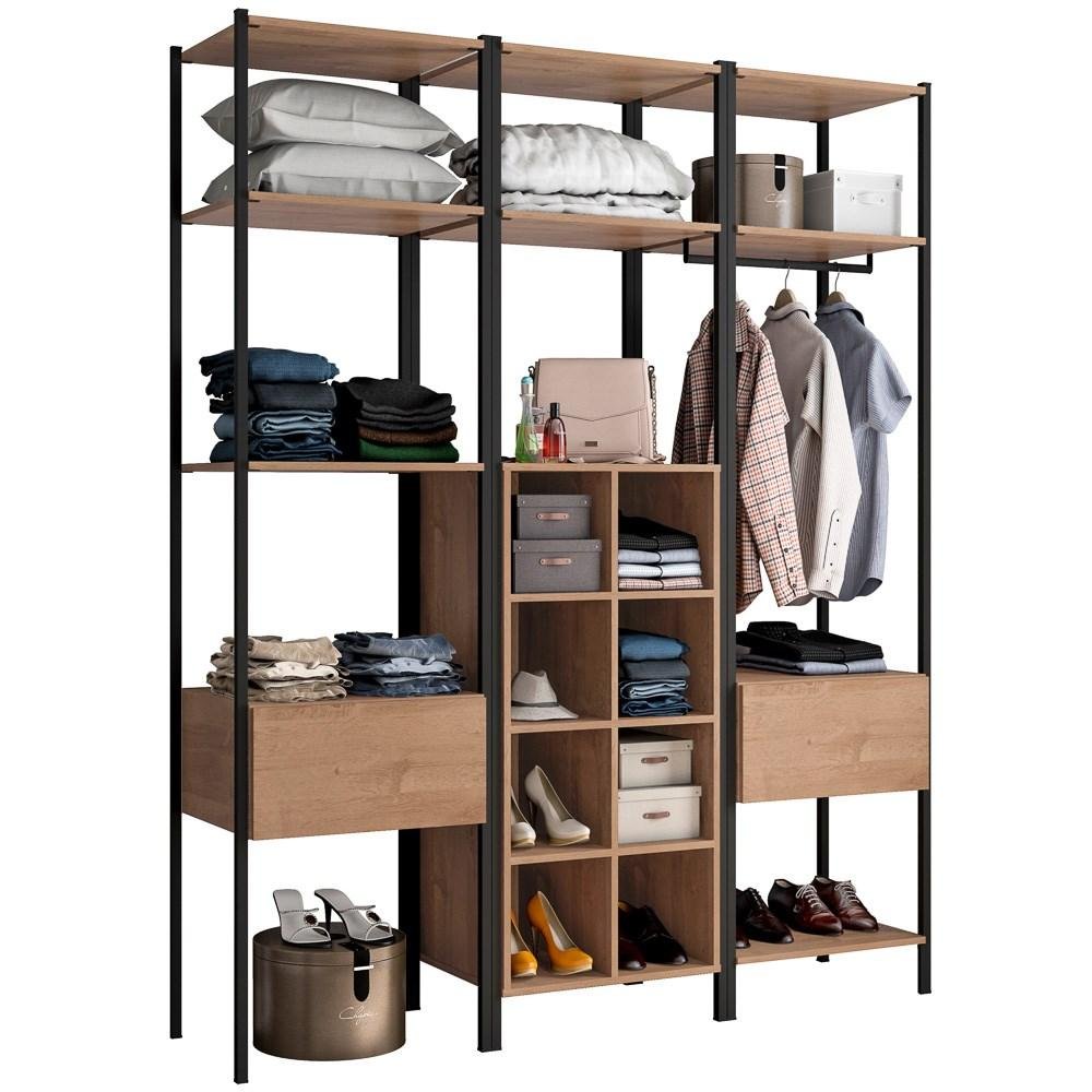 Kit Jogo Modulado 03 Módulos Guarda Roupa Oxford Preto/Demolição - D ...