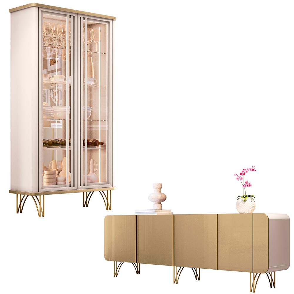 Conjunto Cristaleira Buffet LED Portas de Vidro Texas/Virginia Off ...