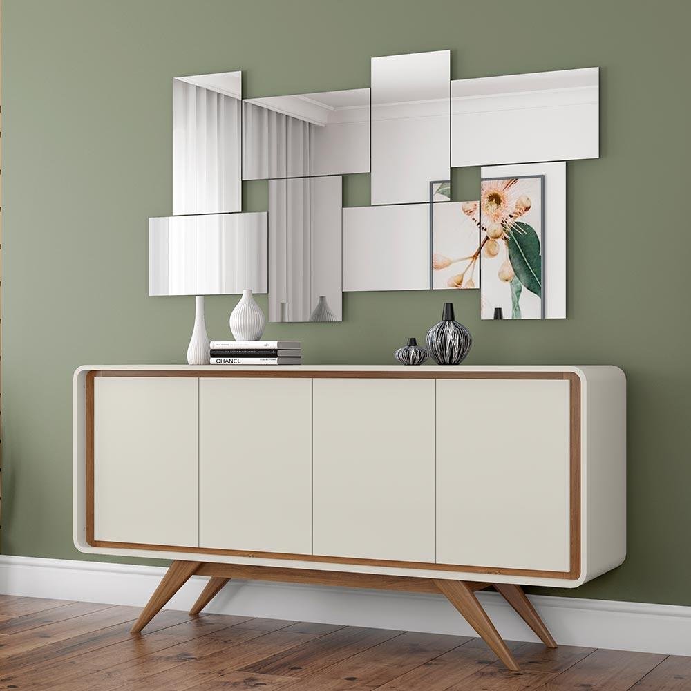 Balcão Buffet Decorativo Maverick 4 Portas Pés de Madeira Nature ...