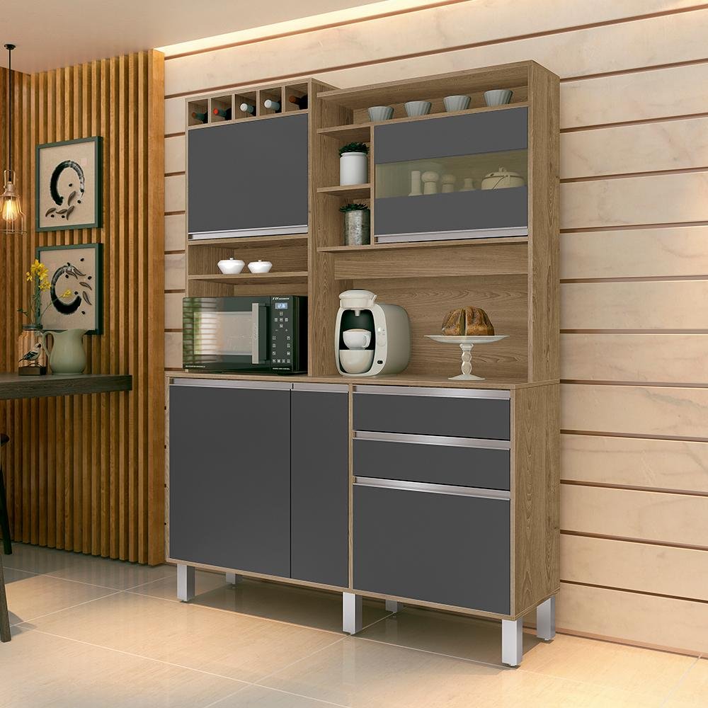 Armário de Cozinha 5 Portas com Gaveta Smart - Freijó com Grafite ...