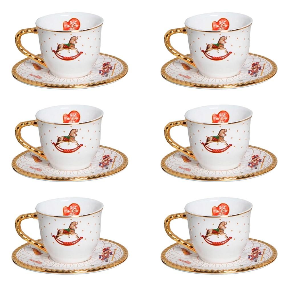 CJ 6 Xícara de Chá Toys Christmas c/ Ouro - 200 ml - Camicado