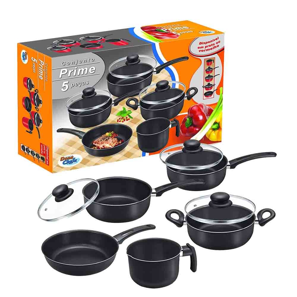 Conjunto De Panelas 5 Peças Antiaderente Dona Chef Preta - Camicado