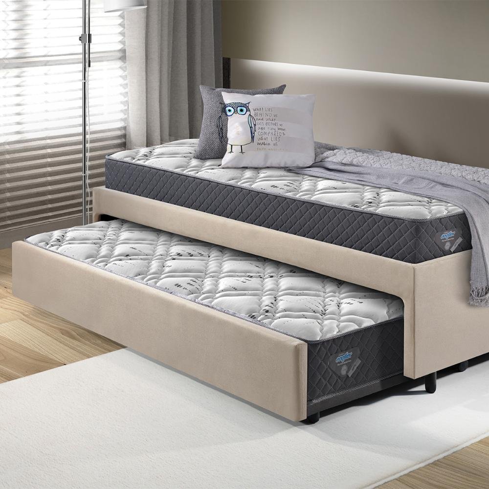 Bicama Box Solteiro 88x188 Suede Bege com Dois Colchões Adapto Molas ...