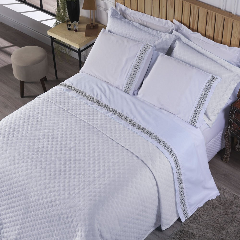 Cobre Leito Piazza King 3 peças 160 fios Branco - Camicado