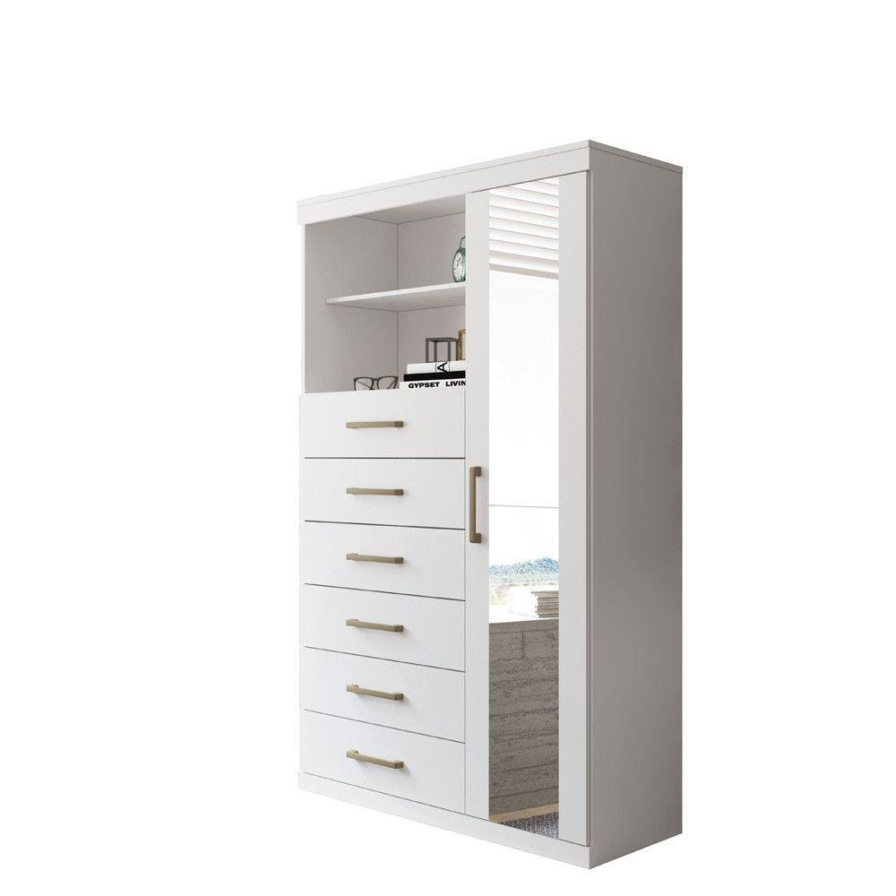 Comoda Multiuso 1 Porta 6 Gavetas Com Espelho Maraba Branco - Camicado