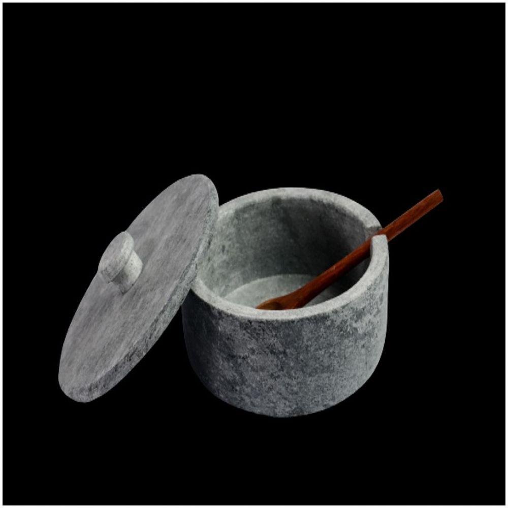 Açucareiro Farinheira Gourmet Pedra Sabão Com Colher G 12Cm - Camicado