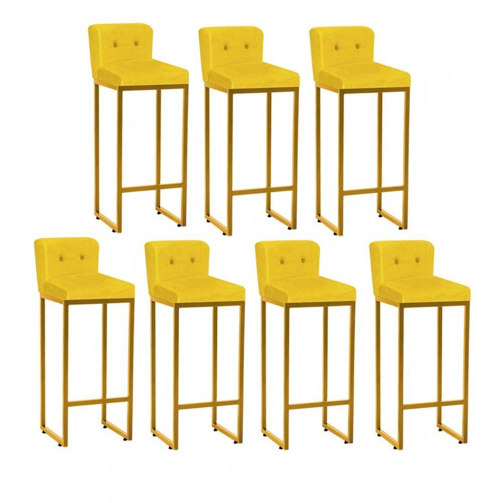 Kit 07 Banqueta Alta Lucca Dourado Amarelo - Camicado