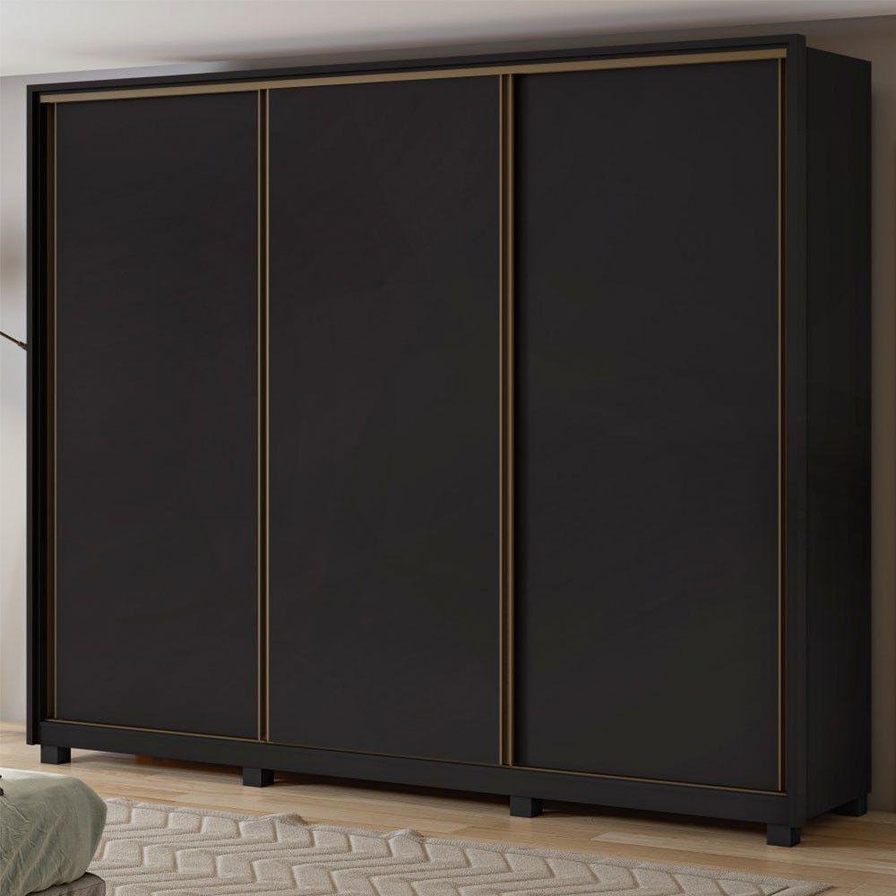 Guarda Roupa 3 Portas Spazio Preto Fosco Com Amêndoa Clean - Camicado