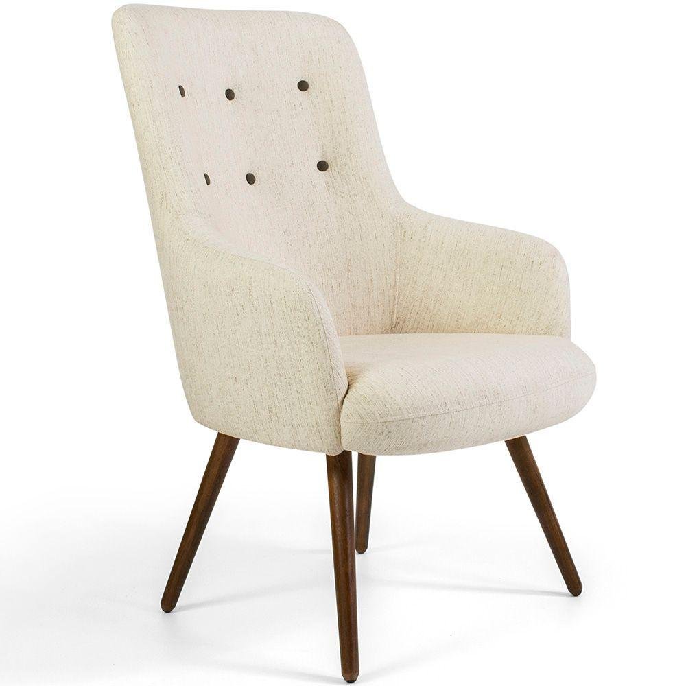 Poltrona Decorativa Valentina Pés Palito Linho Bege Claro - Camicado