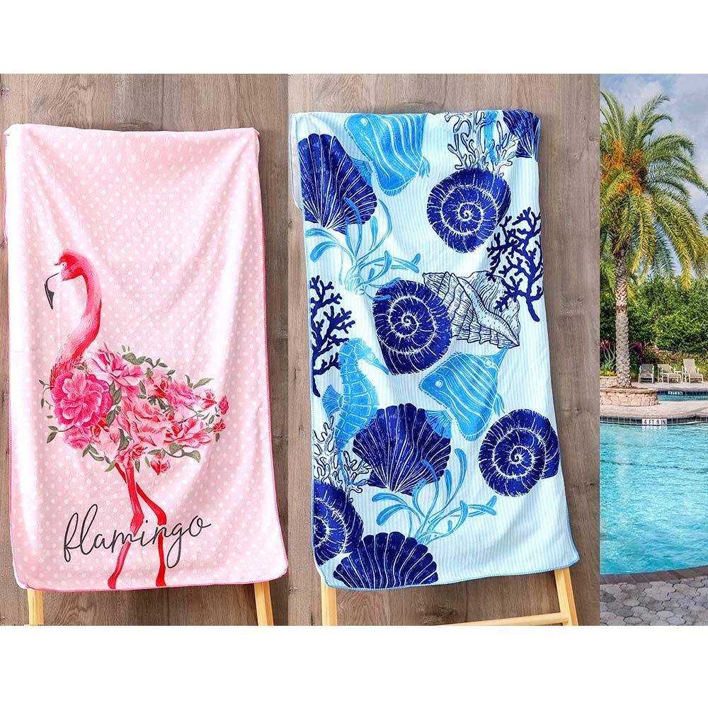 Kit 2 Toalhas De Praia Aveludada Flamingo E Marine Sultan - Camicado