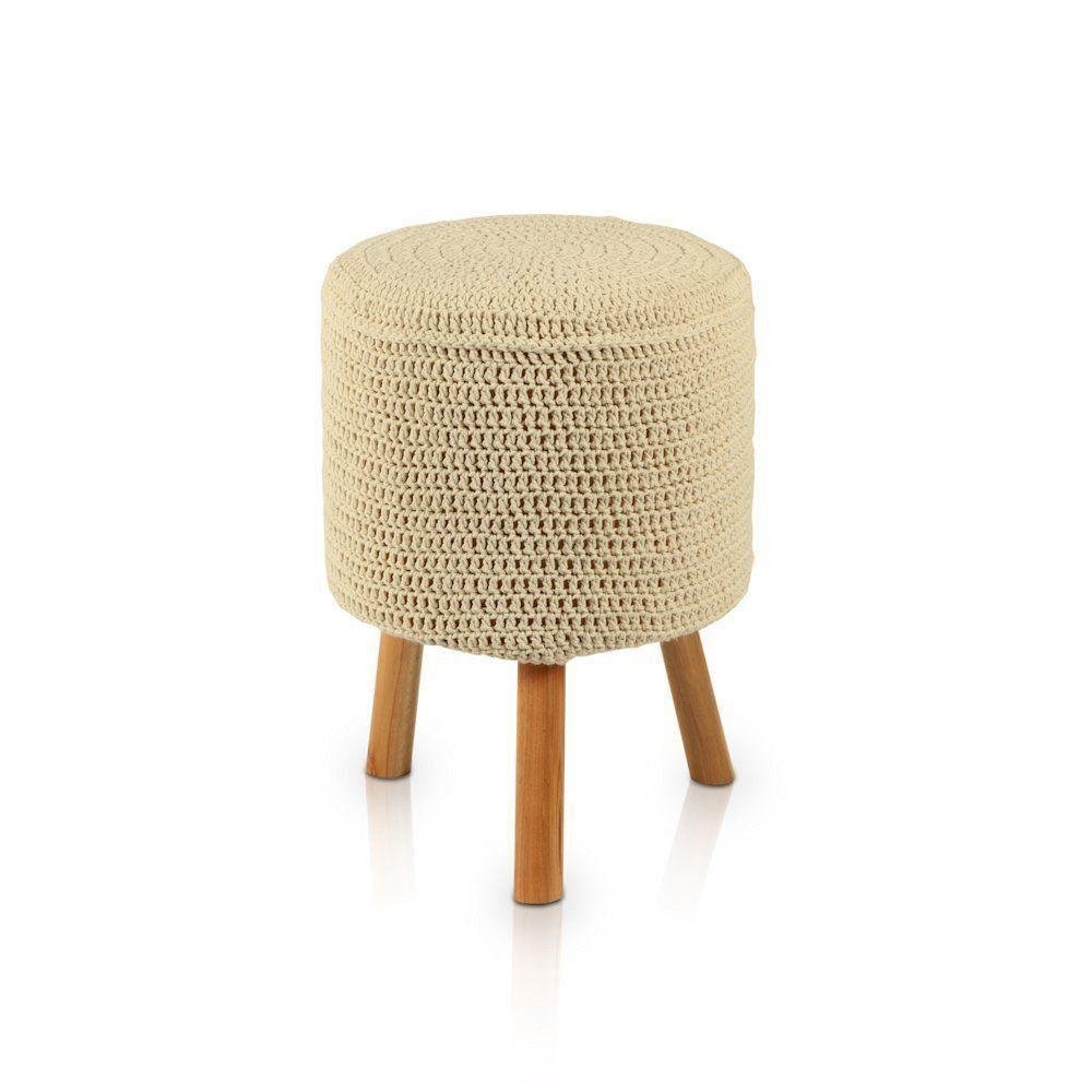 Puff Banqueta Round Crochê Cru Stay Puff - Camicado