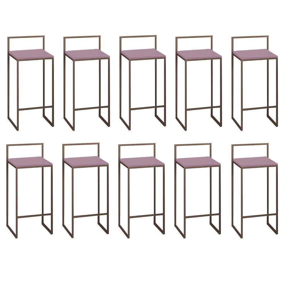 Kit 10 Banquetas Alta Com Encosto Lyno Industrial Balcão Bistrô Ferro Marrom Rose Gold - Amey ...