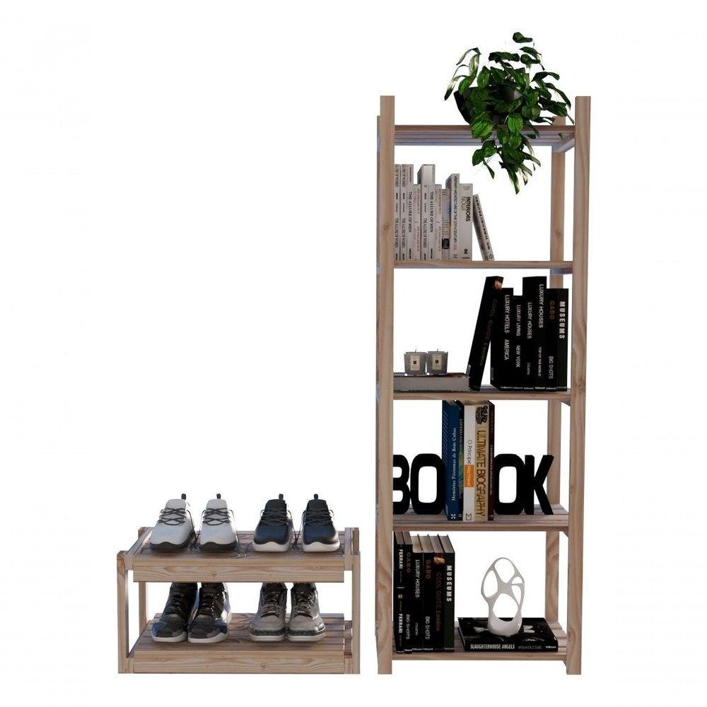 Kit Estante Novo Moderno Multiuso Madeira E Estantes Sapateiras Dupla ...