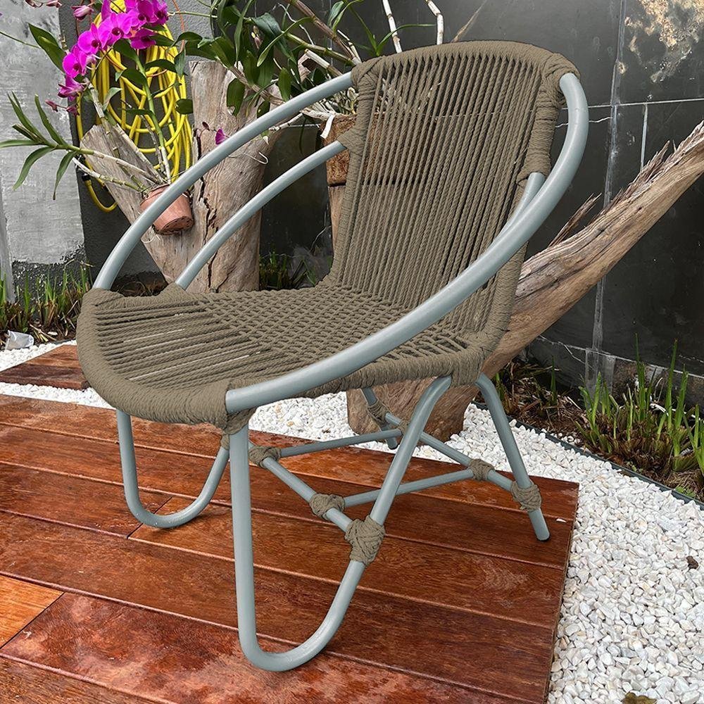 Cadeira Decorativa Julia Em Corda Náutica E Base Em Alumínio Cinza-rami ...