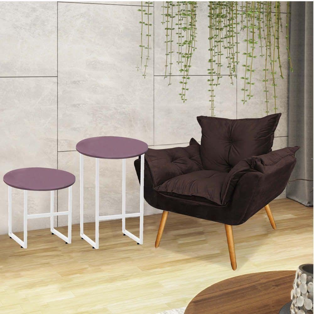 Kit Poltrona Opala Com 2 Mesas Will Ferro Branco Tampo Redondo Rose ...