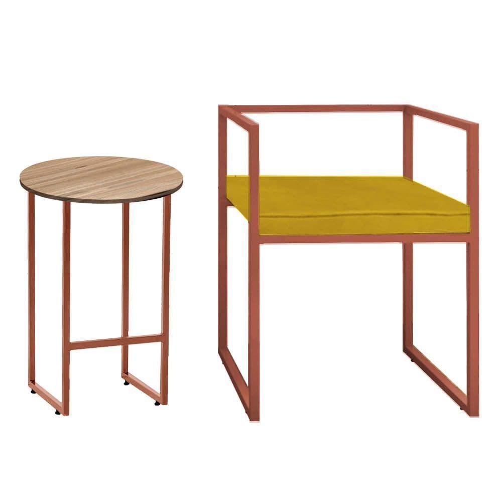 Kit Poltrona Cubo Com Mesa Will Ferro Bronze Tampo Redondo Castanho ...