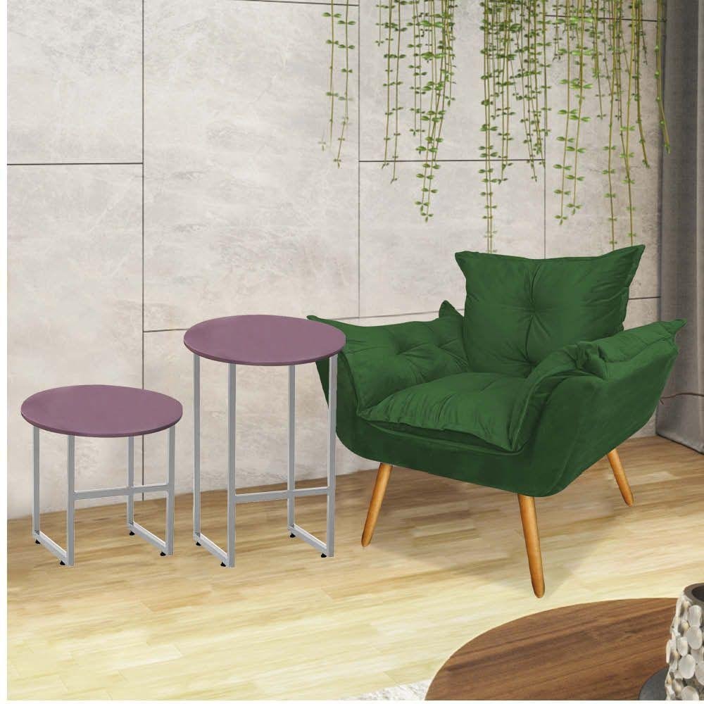 Kit Poltrona Opala Com 2 Mesas Will Ferro Cinza Tampo Redondo Rose ...