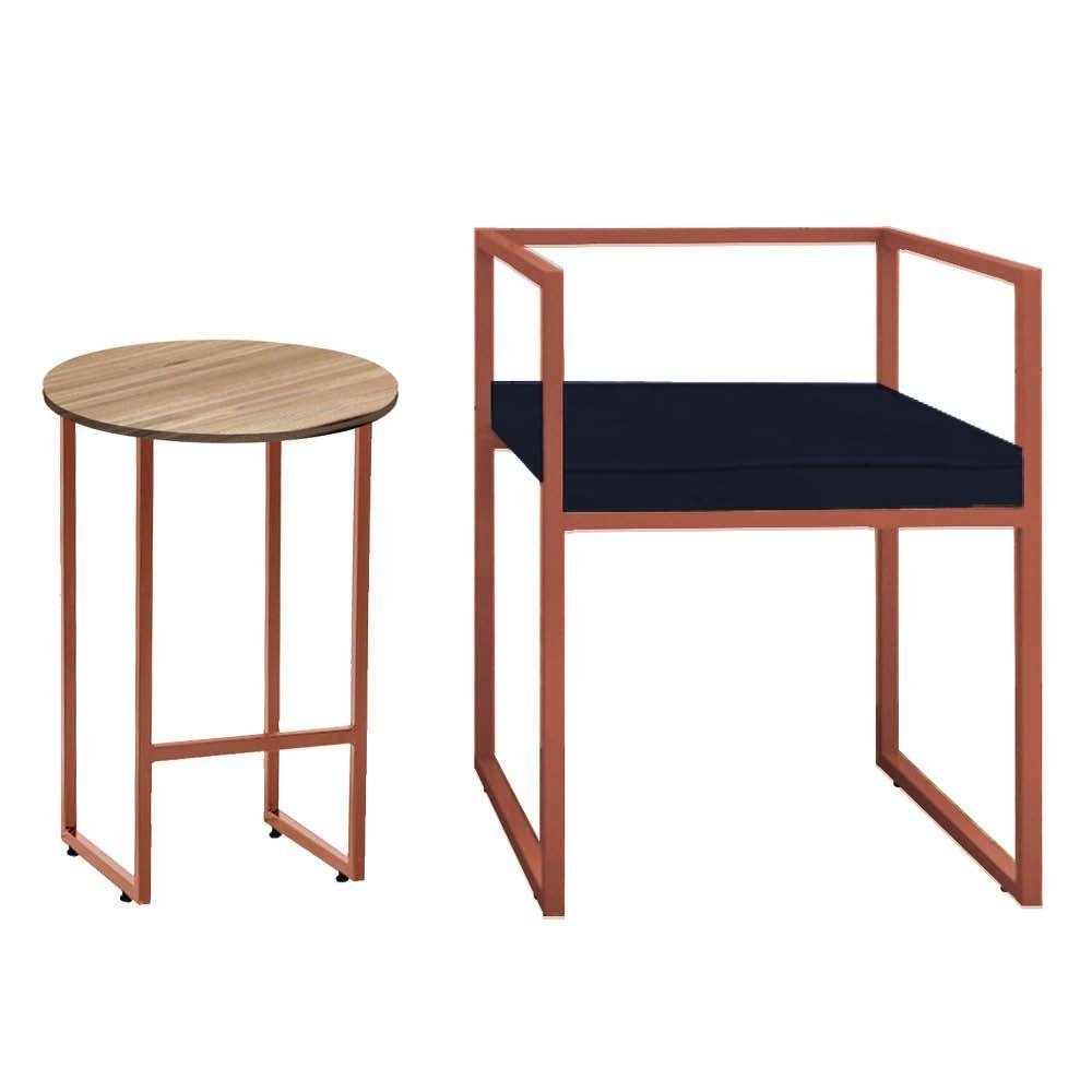 Kit Poltrona Cubo Com Mesa Will Ferro Bronze Tampo Redondo Castanho ...