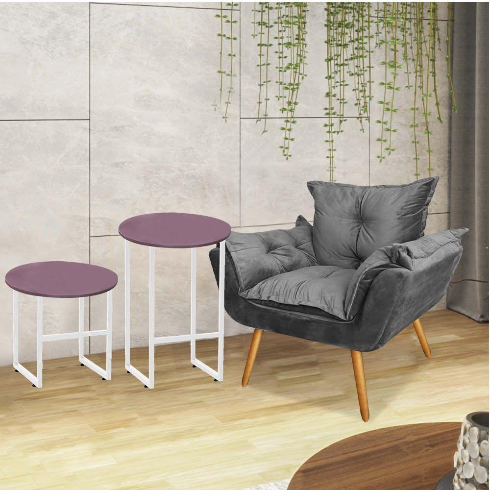 Kit Poltrona Opala Com 2 Mesas Will Ferro Branco Tampo Redondo Rose ...