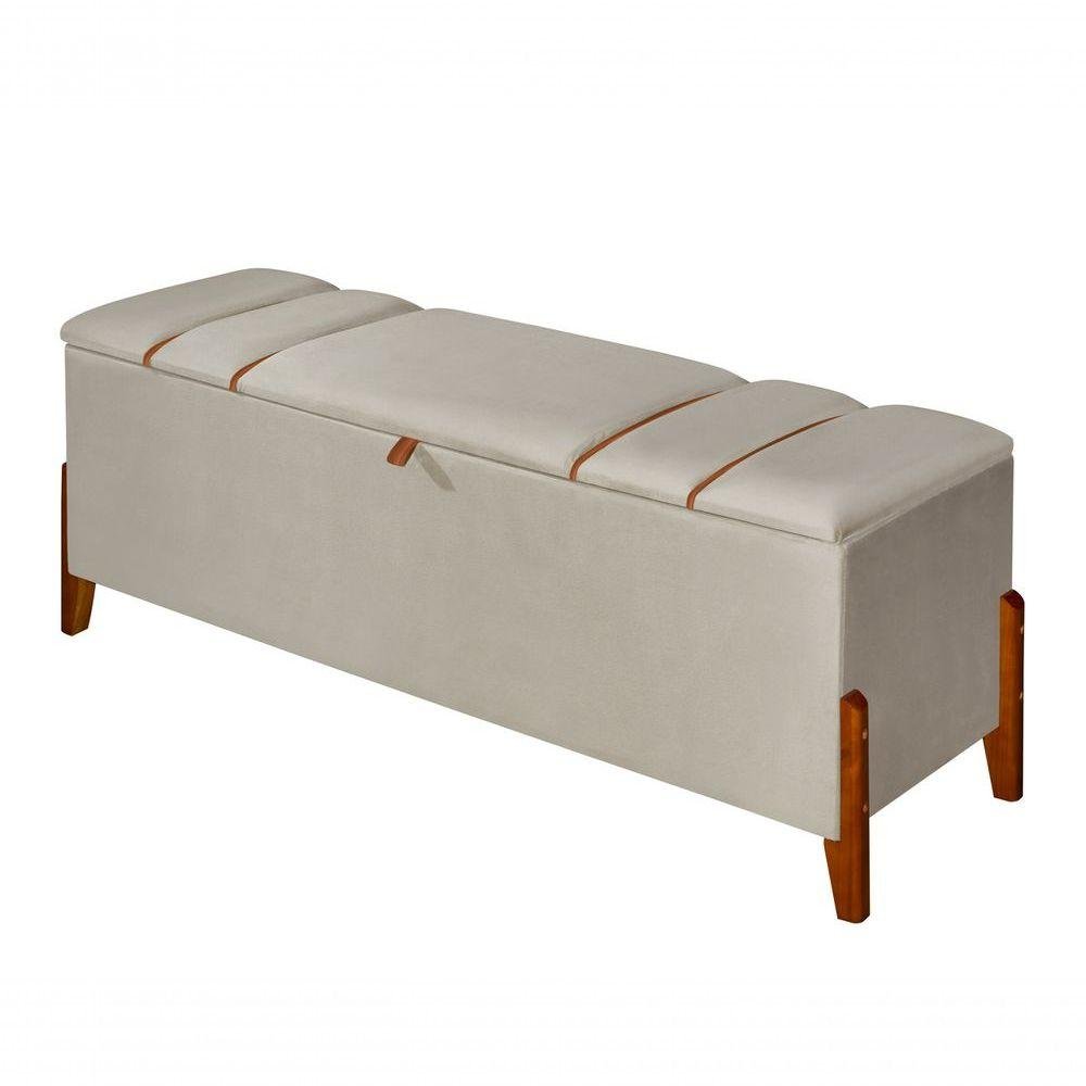 Recamier Baú Retro Pés Madeira Casal Roma 150cm Sapateira Cor Bege ...