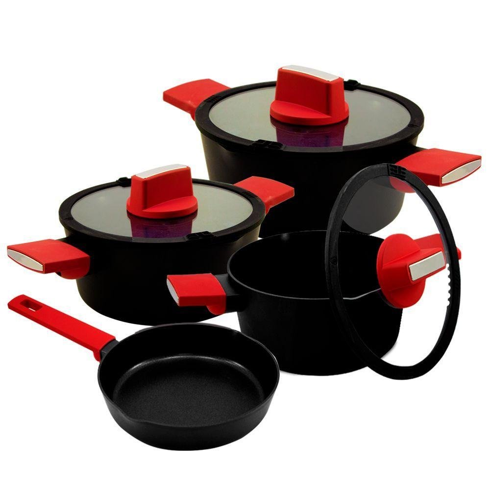 Jogo De Panelas Cerâmica Antiaderente Optimum Preto 7 Peças - Camicado