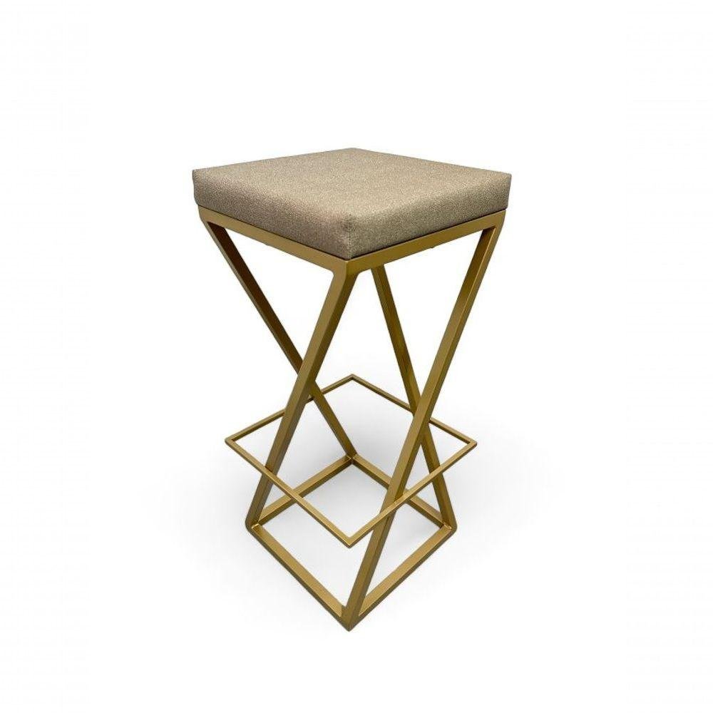 Banqueta Zênite Estofada Metalon Dourado Bege - 65cm - Camicado