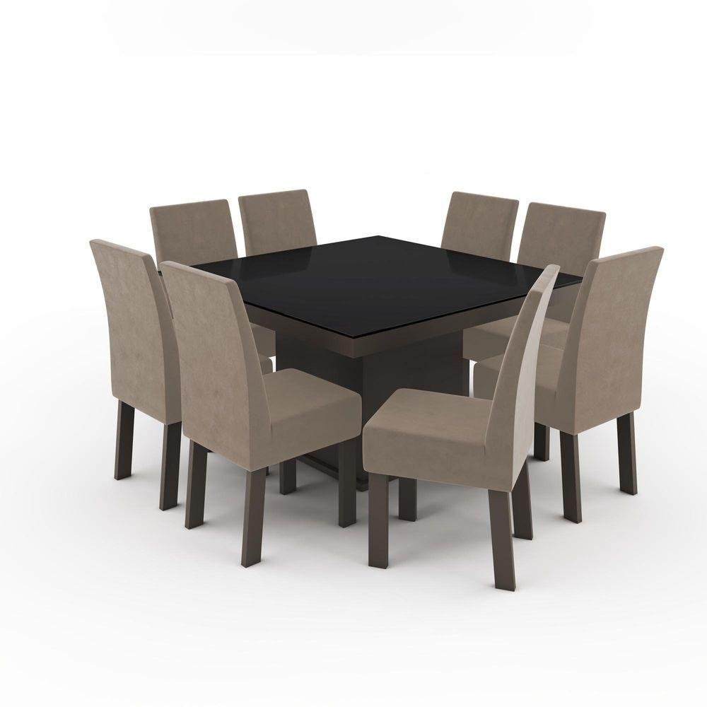 Conjunto Mesa Plus Quadrada Tampo De Vidro Preto Temperado 8 Cadeiras ...