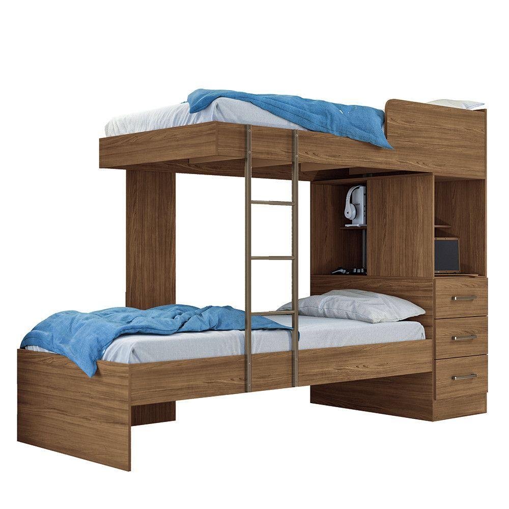 Beliche Com 3 Gavetas E Escada Plus Santos Andirá Jatoba - Camicado