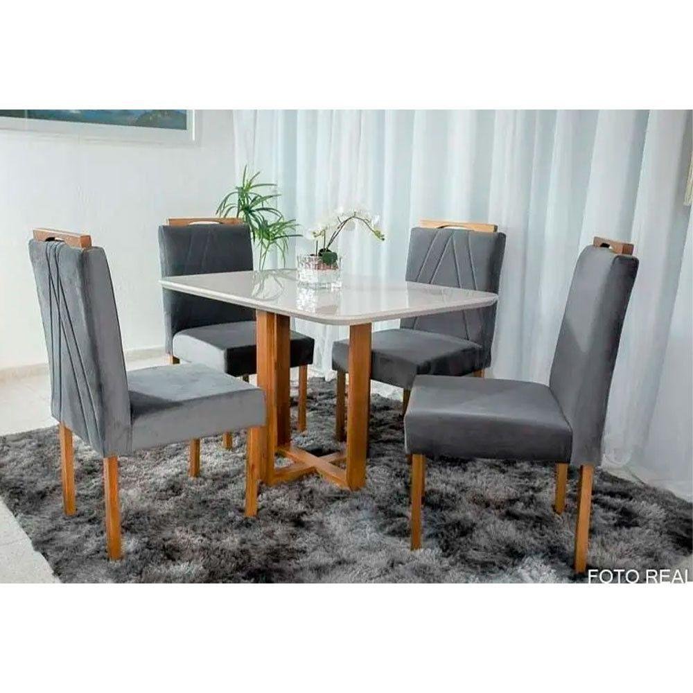 Mesa de Jantar Lisy com 4 Cadeiras Safira Móveis Mundial Mel/Cinza ...