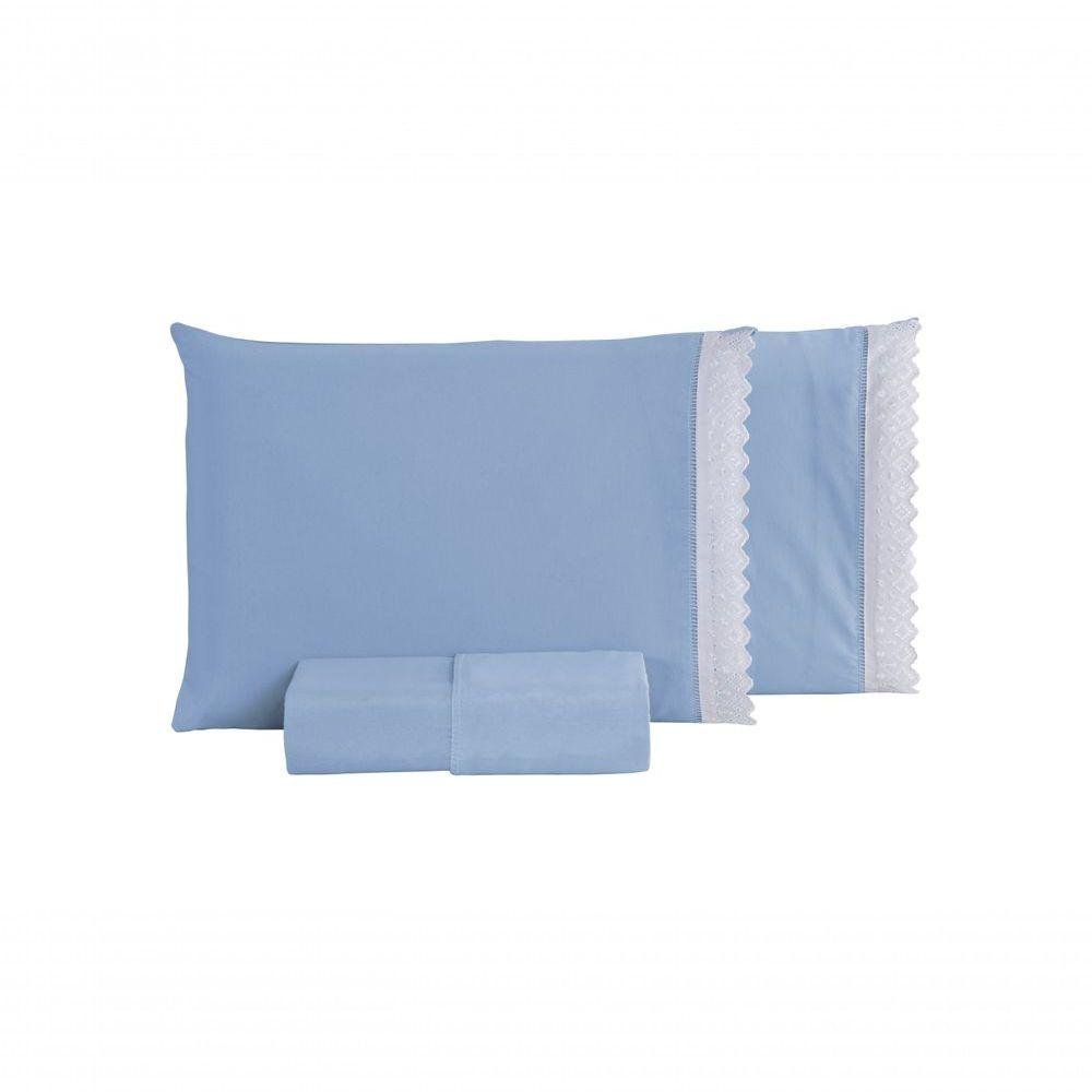 Jogo De Lençol Cama De Solteiro 2pç 100% Algodão 200 Fios Azul - Camicado