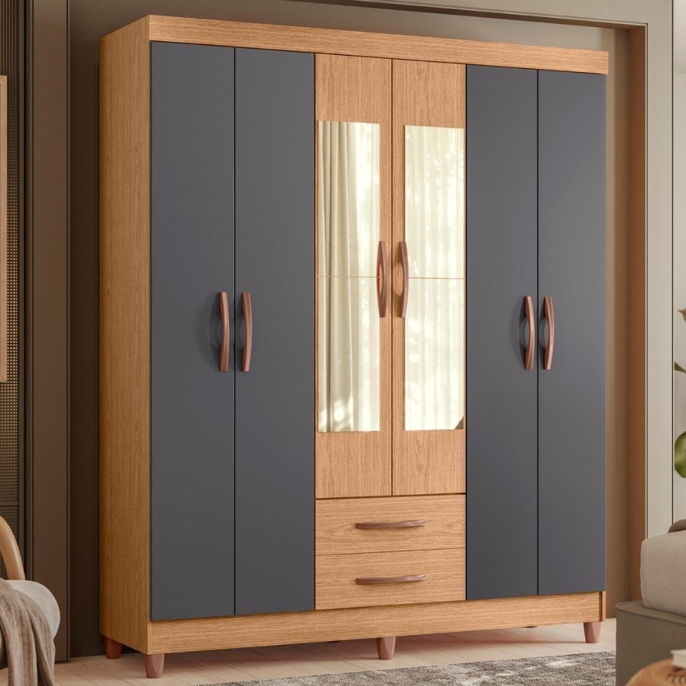 Roupeiro 6 Portas Espelho Lilian Freijo Titanium - Camicado