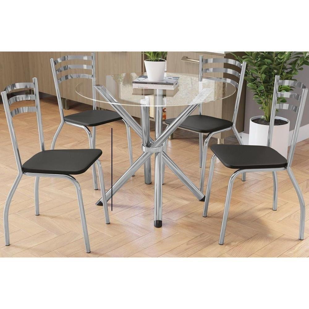 Conjunto Mesa Sala Jantar Volga Com Tampo De Vidro 95x95cm E 4 Cadeiras ...