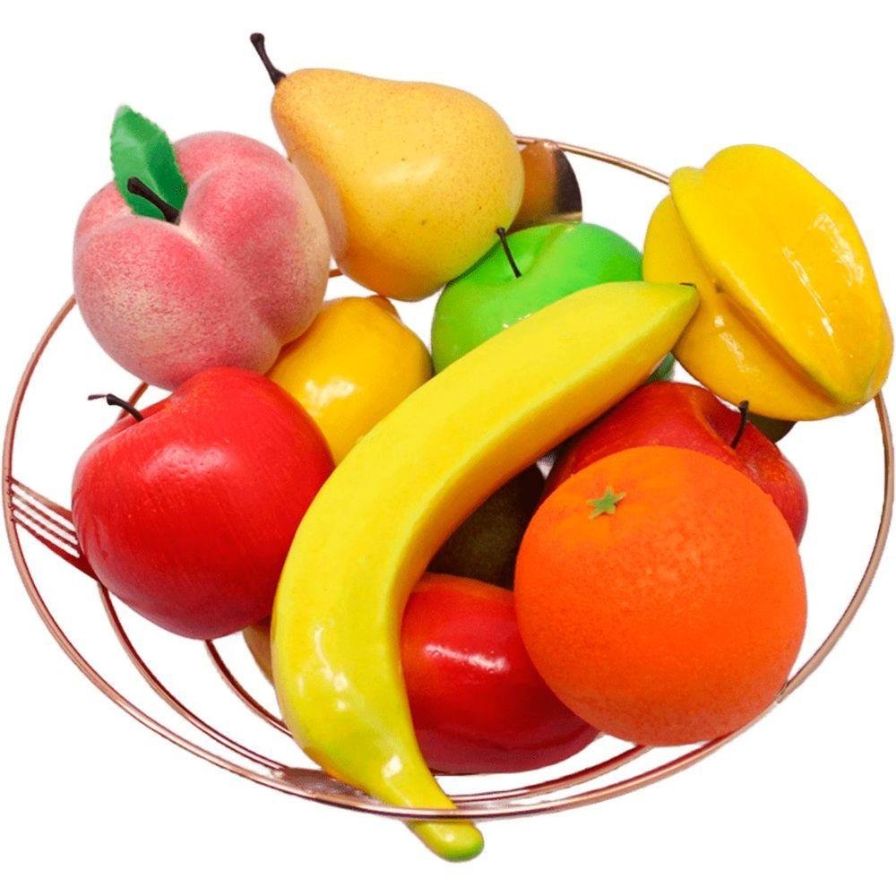 Kit Fruteira Frutas Artificial Isopor E Cesta Rose Gold Inox - Camicado