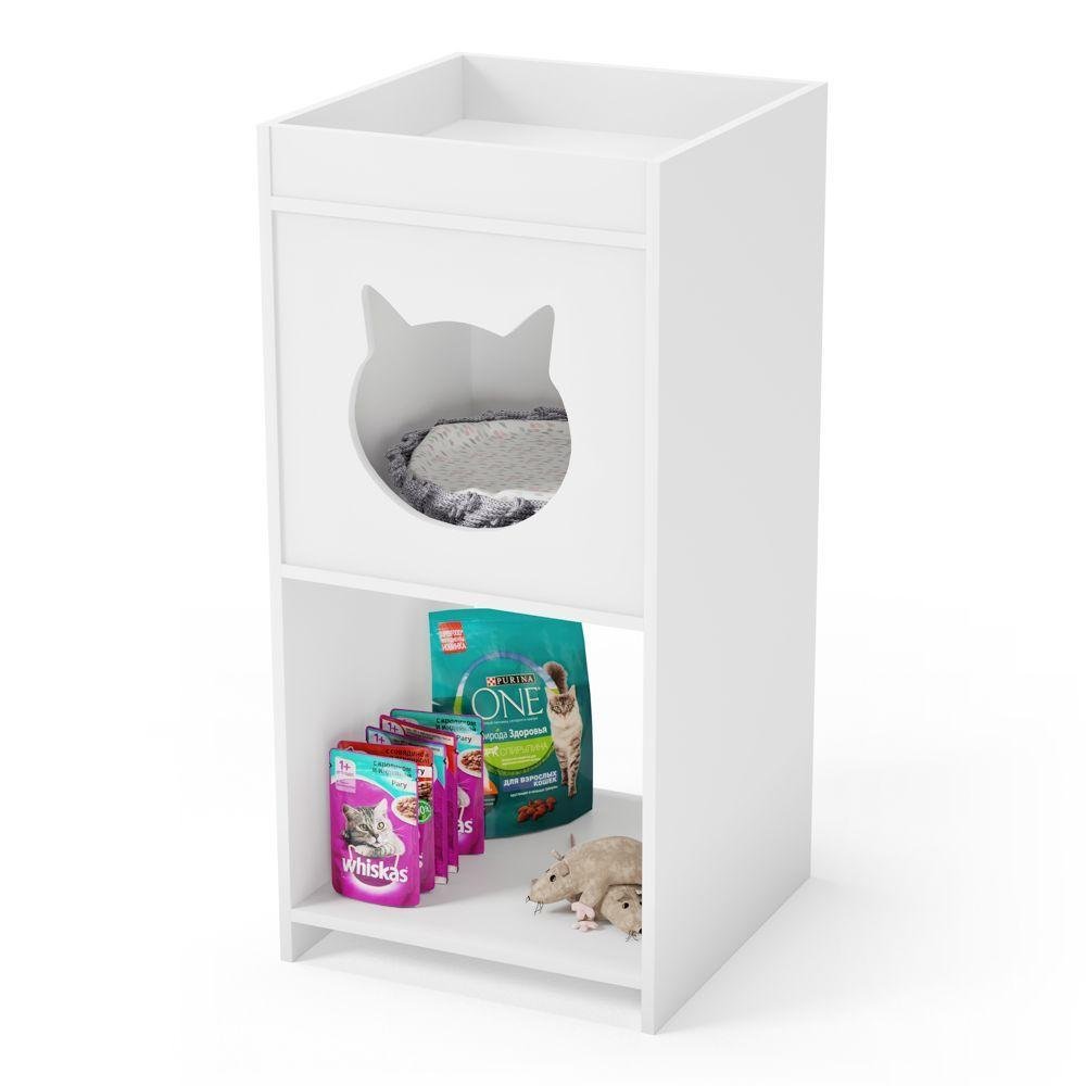Mesa De Cabeceira Neko Com Casinha Para Gato E Nicho Integrado Branco ...