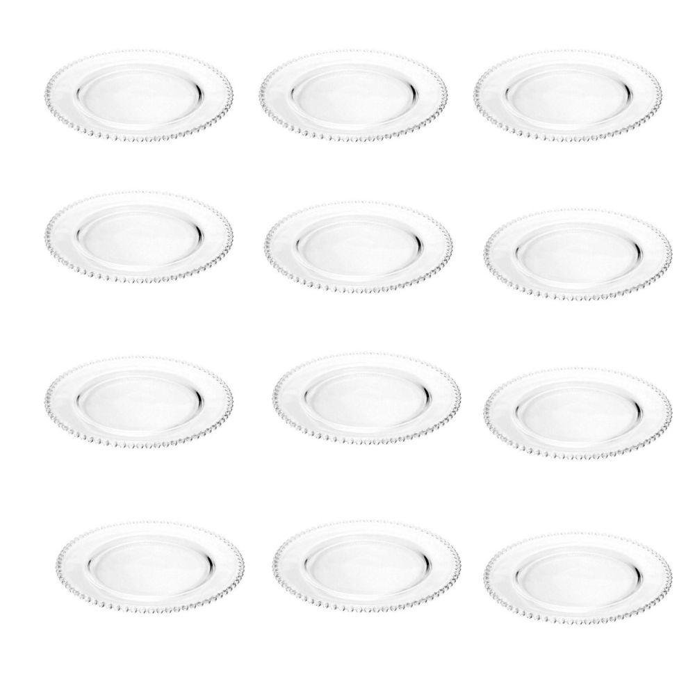 Combo Kit 12 Pratos Jantar Bolinha Pearl Wolff Transparente - Camicado