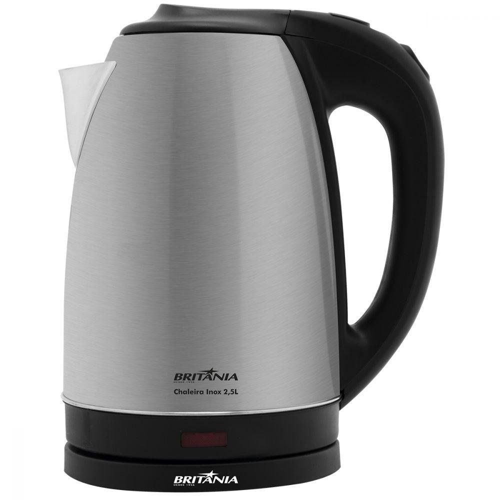 Chaleira Inox 2,5 Litros Prata/Preto Britânia 220V - Camicado
