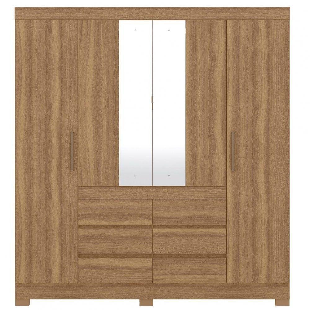 Guarda Roupa 4 Portas 6 Gavetas/Espelho 79cb Amendoa Touch - Camicado