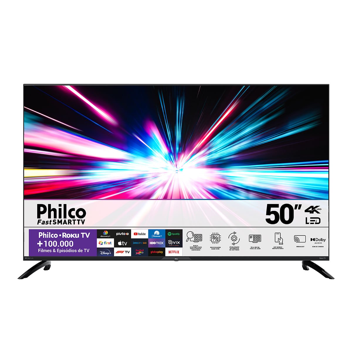 Smart TV 50” Philco 4K PTV50G7ER2CPBL Roku Led Dolby Audio - Camicado