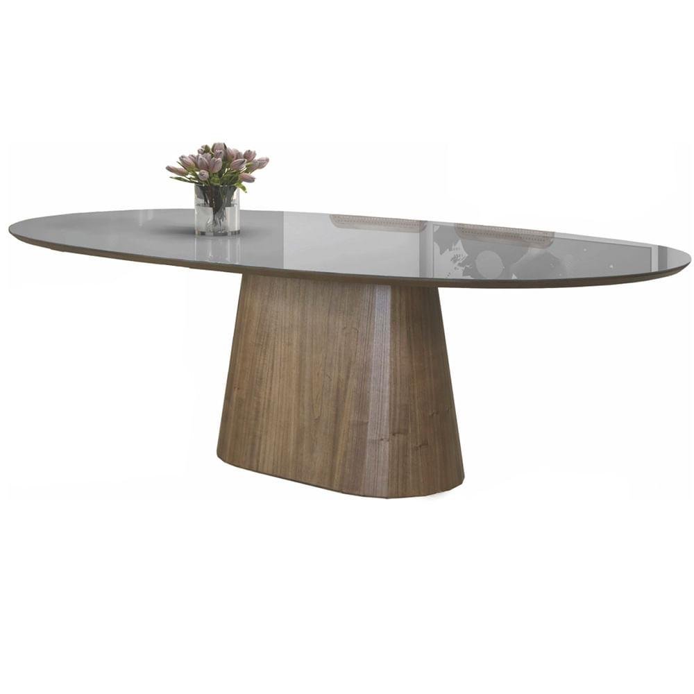 Mesa de Jantar Versa Oval Vidro Titanium Base Nogueira 220cm - 73925 ...