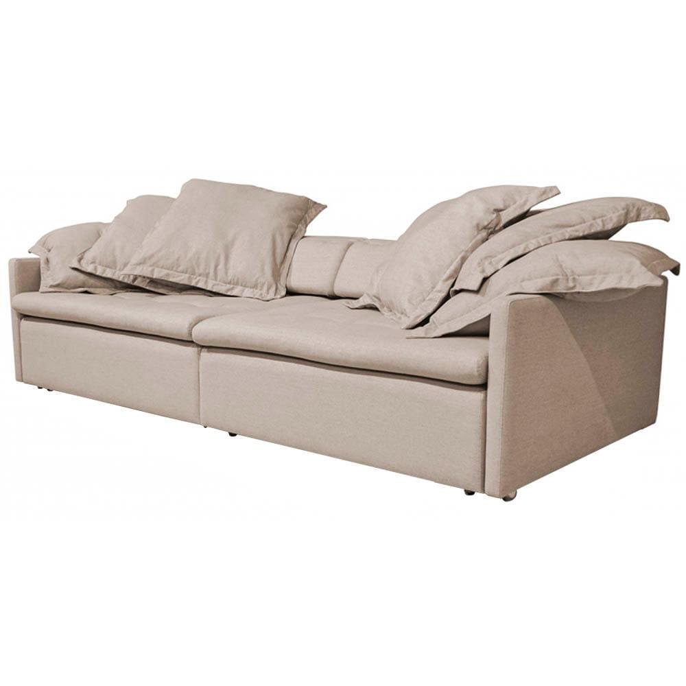 Sofá Retrátil e Reclinável Davi Tecido Veludo Bege 254cm - 75292 - Camicado