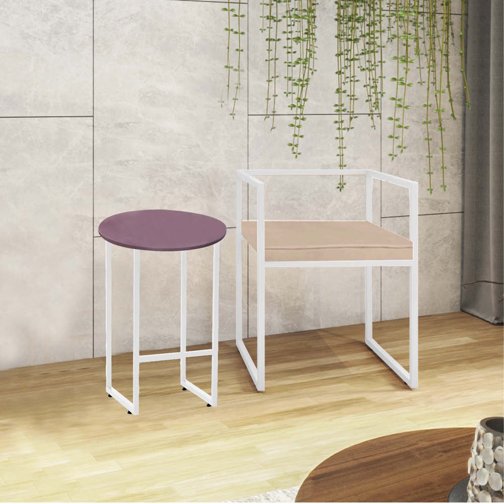 Kit Poltrona Cubo com Mesa Will Ferro Branco Tampo Redondo Rose Suede ...