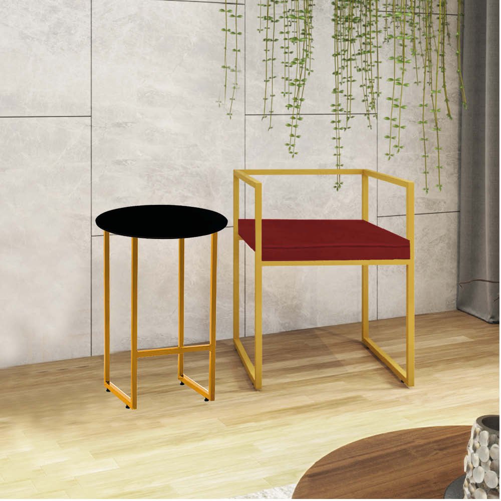 Kit Poltrona Cubo com Mesa Will Ferro Dourado Tampo Redondo Preto Suede ...