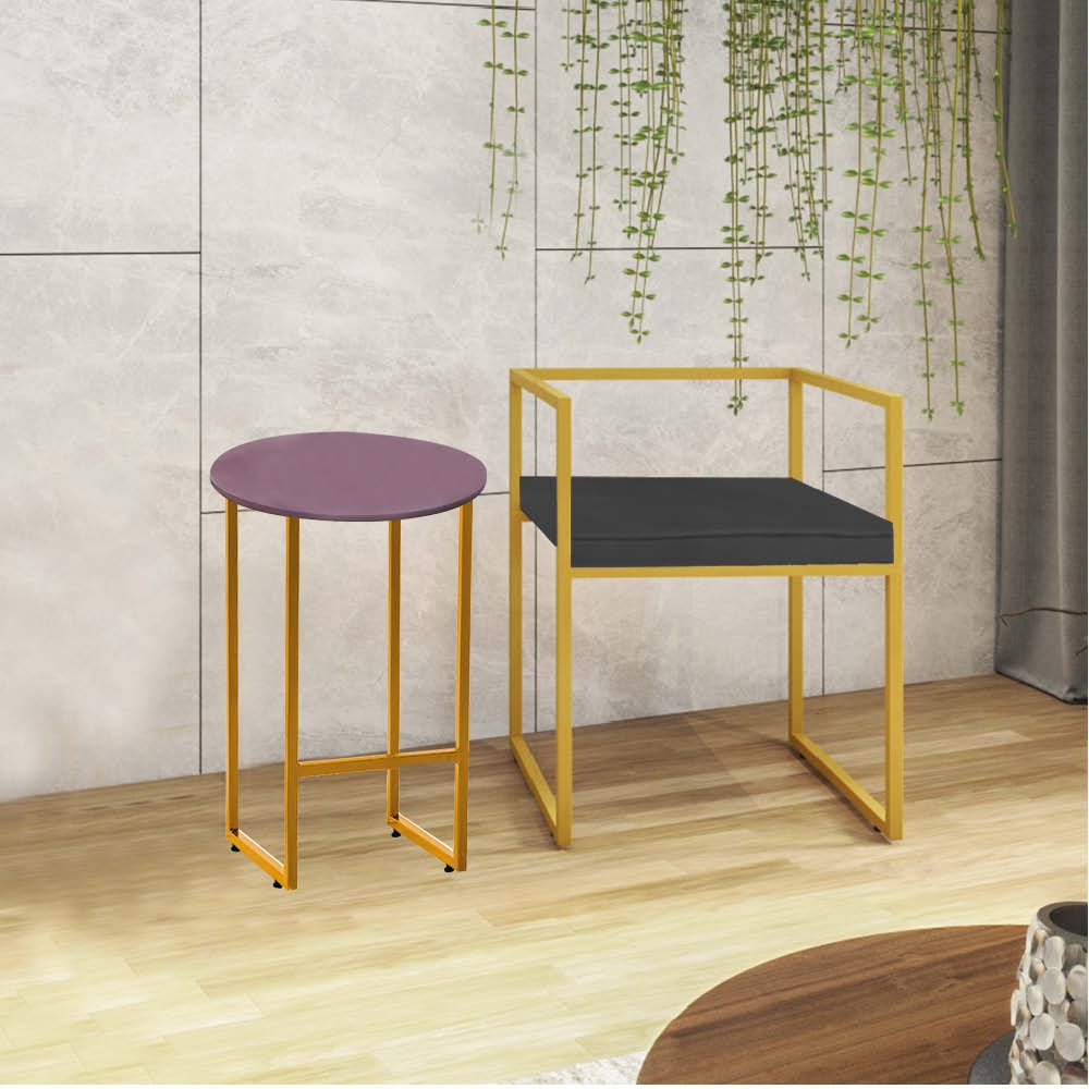 Kit Poltrona Cubo com Mesa Will Ferro Dourado Tampo Redondo Rose Suede ...