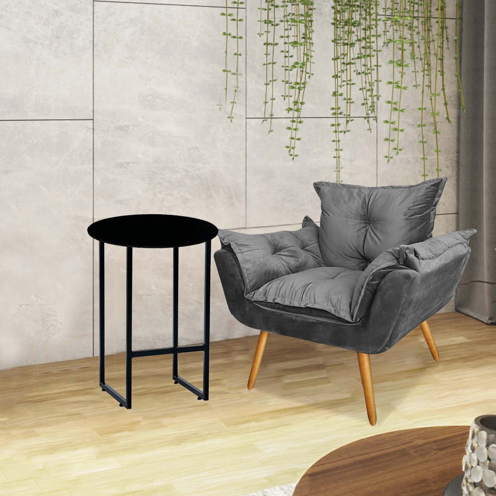 Kit Poltrona Opala com Mesa Will Ferro Preto Tampo Redondo Preto ...