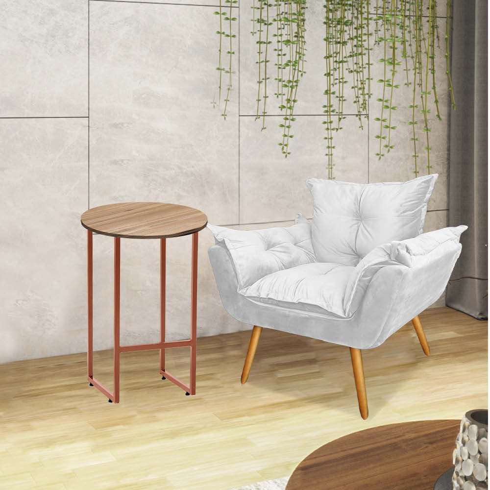 Kit Poltrona Opala com Mesa Will Ferro Bronze Tampo Redondo Castanho ...